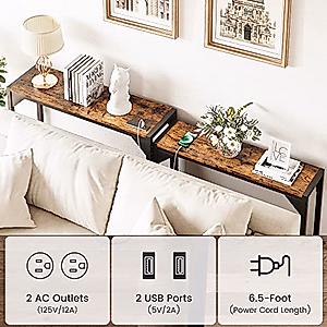 IDEALHOUSE Console Table, Sofa Tables Narrow Long Entryway Table, 79” Industrial Console Table with Outlet, Behind Couch Table for Living Room, Hallway, Foyer, Rustic Brown (Brown)