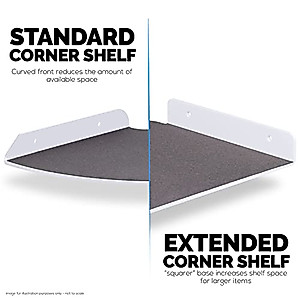 BRAINWAVZ 2-Pack 10” Corner Floating Shelf for Speakers, Books, Decor, Plants, Cameras, Photos, Kitchen, Bathroom, Routers & More Universal Small Holder Acrylic Wall Shelves (White)