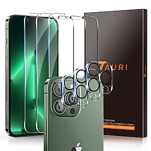 TAURI Designed for iPhone 13 Pro Max Camera Lens Protector with 3 Pack Tempered Glass Screen Protector 6.7 Inch, HD Clear Scratch Resistant 9H Hardness Case Friendly