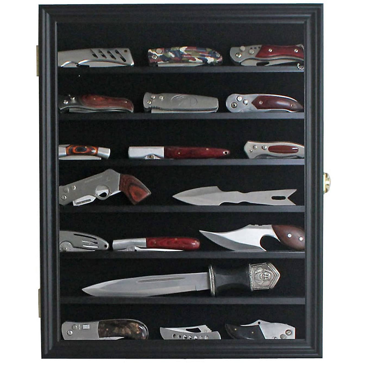 DisplayGifts Knife Display Case Pocket Knife Display Case for Wall Stand Military Folding Knife Shadow Box Knife Enthusiast Collectibles with 98% UV Protection Lockable Black Finish