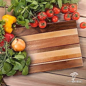 Made in USA Wood Cutting Board by Texan Cowboy Kitchen - Handcrafted in Texas - American Made Cutting Board, 15 x 9 made from Sustainable Hardwood