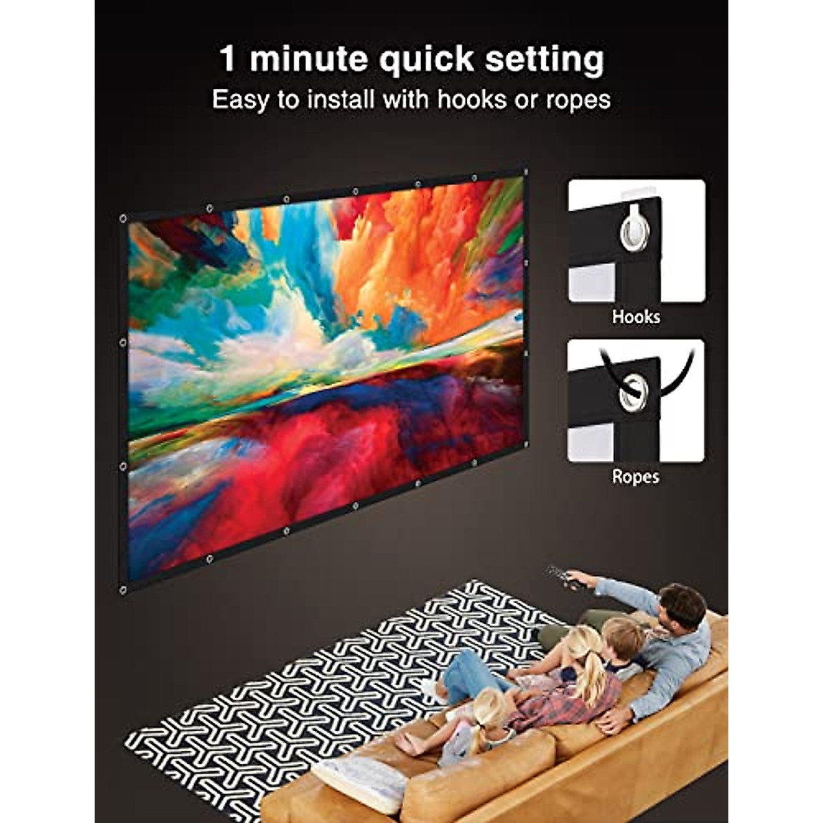 JKJOO 120 Inch Projector Screen 16:9 HD 4K Foldable Crease-Resistant Projection Screen Portable Movie Screens for Projectors Outdoor /Home Theater Support Front Rear Projection