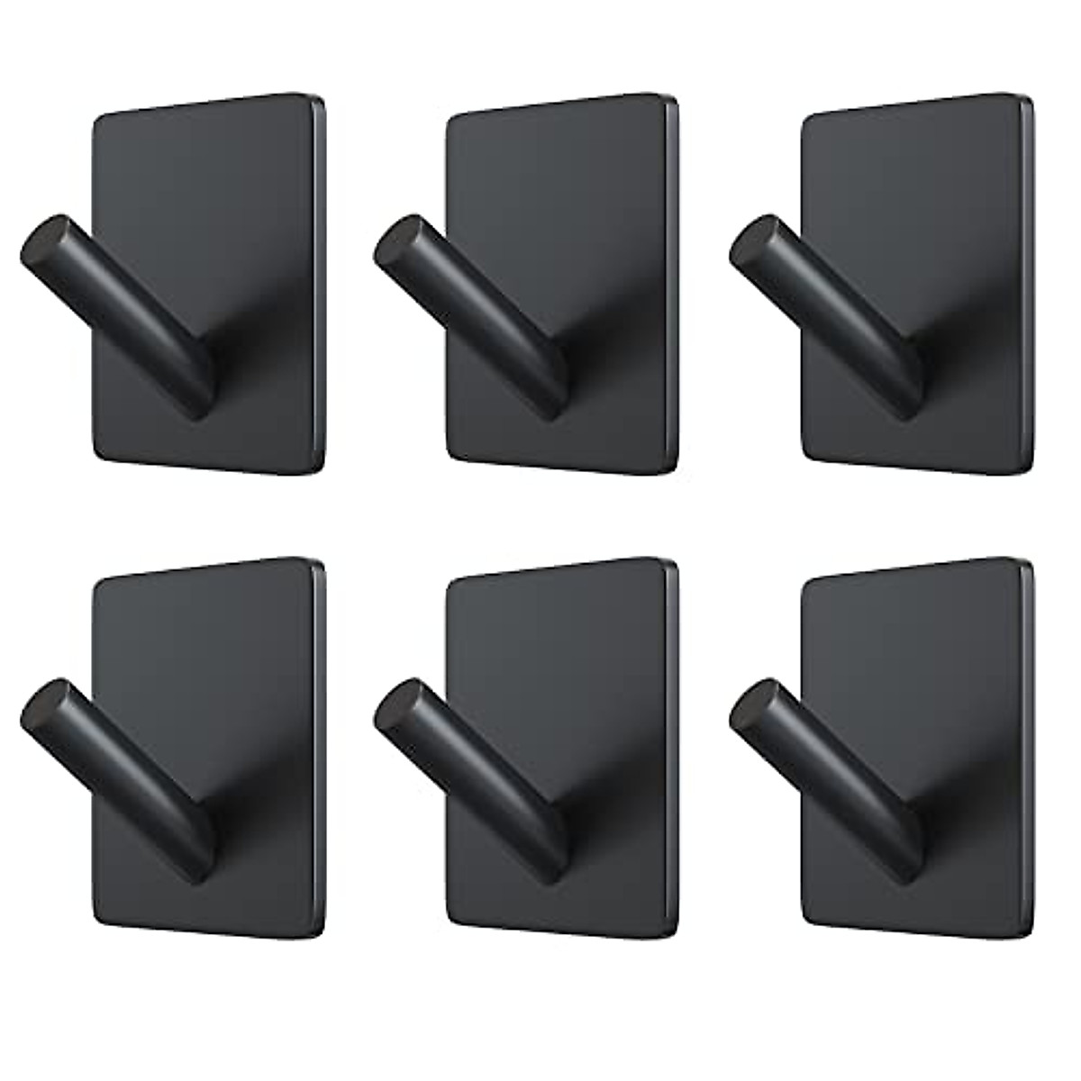 PMMASTO Adhesive Hooks Shower Heavy Duty Waterproof Aluminum Sticky Hooks for Hanging Hat Towel Coat Robe - Bathroom, Bedroom, RV & Kitchen - 6 PC（Black）