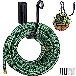 YANGSHUO Garden Hose Holder - Wall Mount Garden Water Hose Holders for Outside (2 Pack/8-Inch) Heavy Duty and Durable Hand-Forged Water Hose Hanger Rack