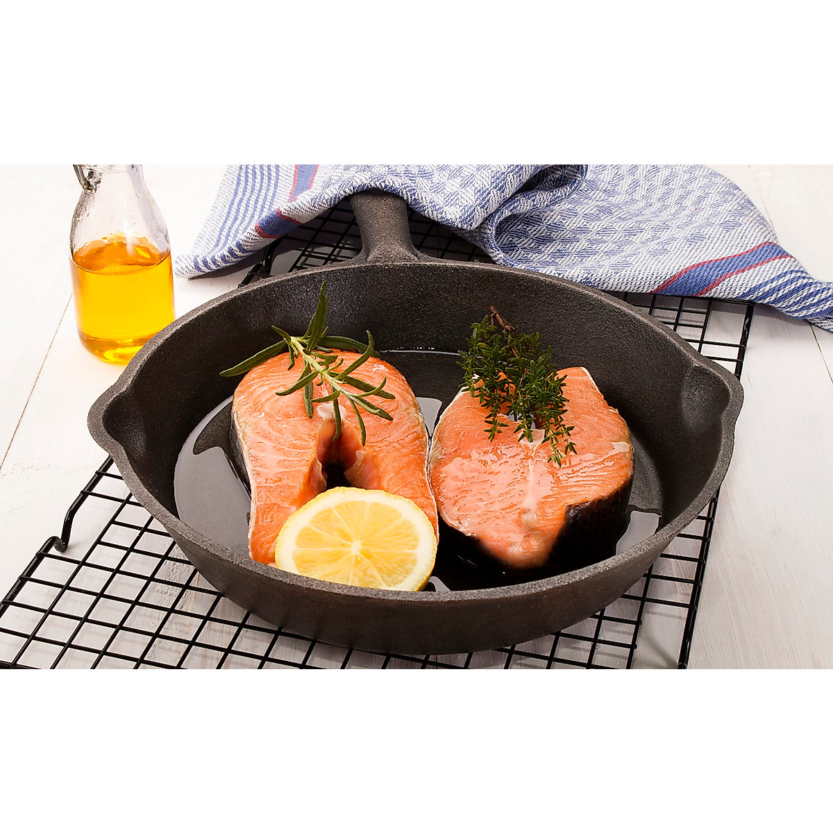 Eternal Living Cast Iron 3 Piece Skillet Set, Nonstick Pre-Seasoned Chemical Free & Heavy Duty for Use on Stove Top, Oven or Grill 6" 8” & 10”, Black