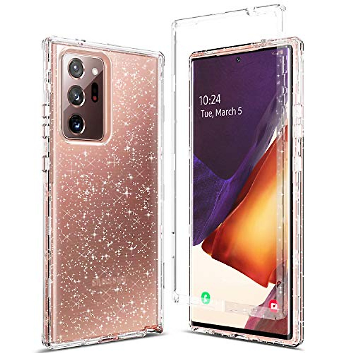 Coolwee Crystal Glitter Full Protective Case for Galaxy Note 20 Ultra 5G Heavy Duty Hybrid 3 in 1 Rugged Shockproof Women Girl Transparent for Samsung Galaxy Note 20 Ultra Shiny Clear Bling Sparkle