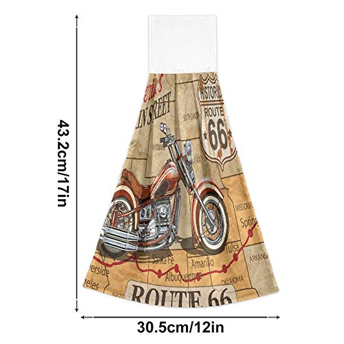 Alaza Vintage Route 66 Motorcycle Poster Hanging Kitchen Hand Towels with Loop Super Absorbent Hand Towels Machine Washable 2 Piece Sets