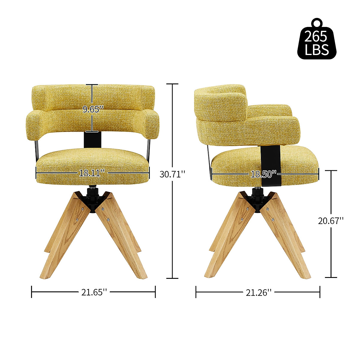 Art Leon Mid Century Modern Chair - Home Office Desk Chair No Wheels, Swivel Accent Chair with Oak Wood Legs, OTE Fabric Upholstered Side Arm Chair for Living Room Bedroom, Yellow