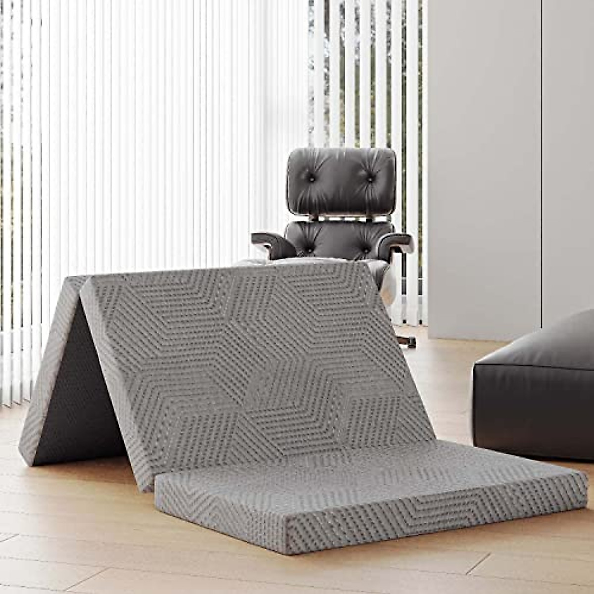 Dyonery Tri Folding Mattress 4 Inch, Twin Portable Trifold Memory Foam Mattress Topper with Washable Cover, Foldable Guest Bed, Travel Mat, 75"×38"×4", Grey