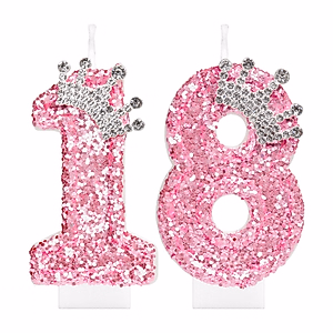 iNINGER 18th Birthday Candles,Number 18 Candles, Pink Happy Birthday Candle for Cake,Rose Gold Design Cake Topper Decorations for Girl Women Pet Birthday Party Wedding