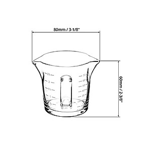 QWORK Espresso Shot Glass with Handle, 2 Pack 3-Ounce Double Spout Glass Measuring Cup Triple Pitcher Milk Cup with Two Scales (OZ&ML)