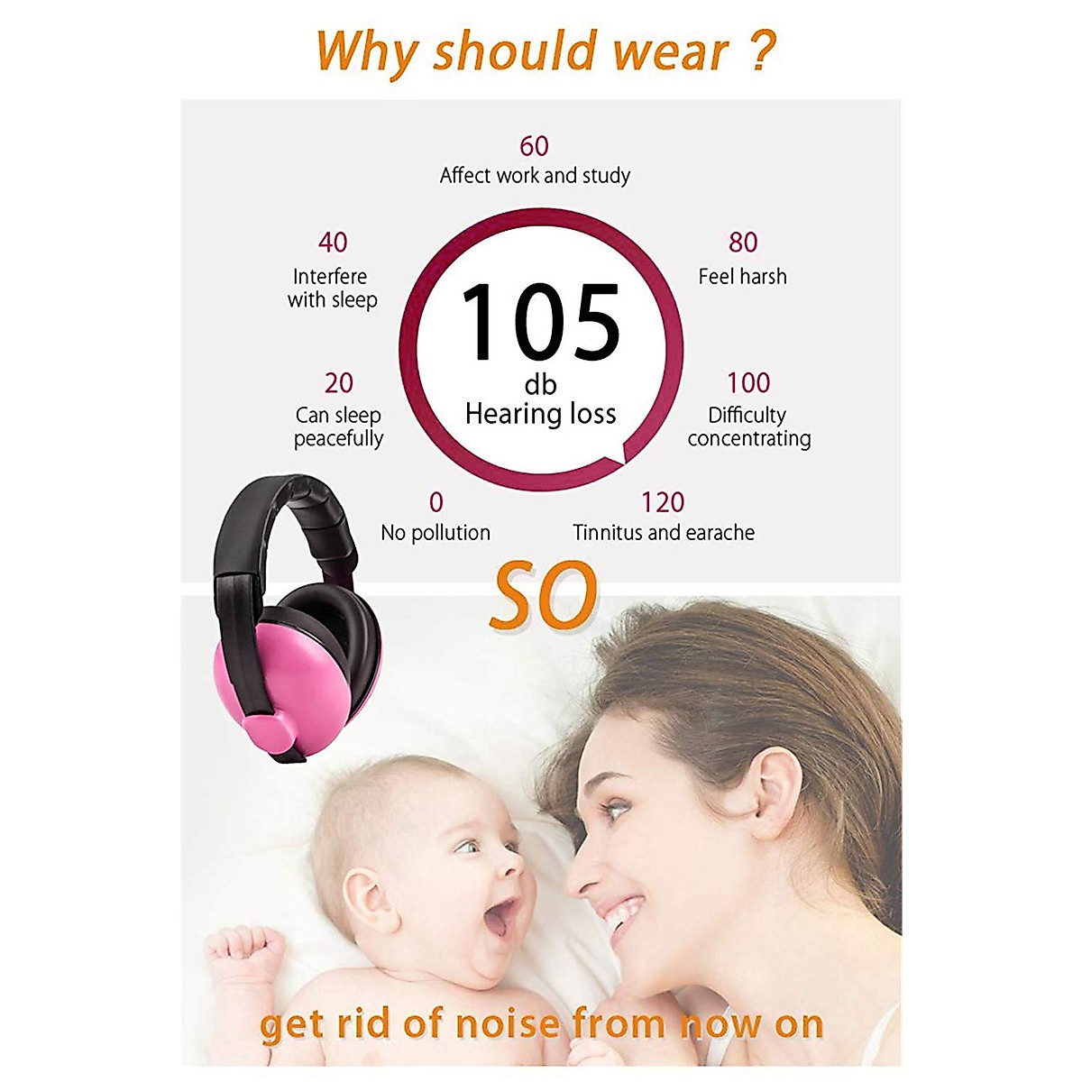 Baby Ear Protection Noise Cancelling Headphones, Comfortable and Adjustable Noise Reduction Earmuffs, Infants Hearing Safe Protect Headphone, for Concerts Fireworks, 0 - 5 Years Baby and Kids (rose)