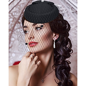 1920s Vintage Fascinators Hats Pillbox Hat with Veil Top Hat for Women Cocktail Tea Party Wedding Halloween Christmas