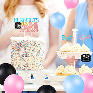 112 Pcs Burnouts or Bows Gender Reveal Decorations Set, Burnouts Bow Foil Balloons Arch Banner Gender Reveal Cake Topper Pink and Blue Balloons Foil Curtains for Gender Reveal Shower Party Supplies