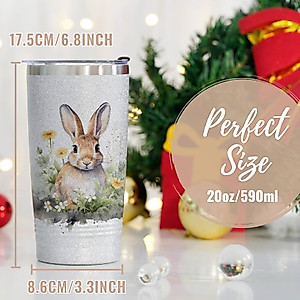 Onebttl Bunny Glitter Tumbler with Lid and Straw, Unique 20oz Cute Tumbler for Women & Girl, Bunny Lover Gifts for Christmas, Birthday