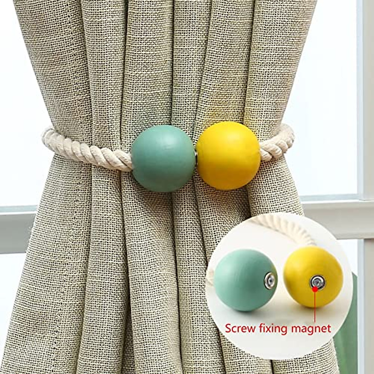 BAMFY 2 Pcs Magnetic Curtain Tiebacks Handmade Rope Holdback Curtain Tie Backs for Living Room, Kitchen, Dining Room, Outdoor, Bedroom, Bathroom (Color : B)