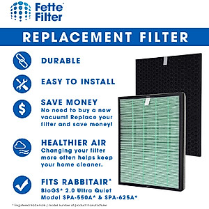 Fette Filter - Air Purifier Replacement Filter Set Compatible with Rabbit Air BioGS 2.0 Filter Kit for Model SPA-550A and SPA-625A - Pack of 2