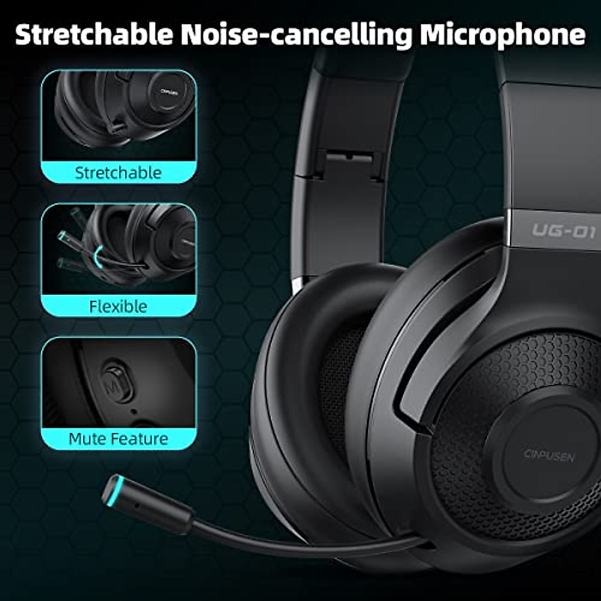 2.4Ghz Wireless Gaming Headset for PC, PS5, PS4, MacBook, with Microphone, Over-Ear Bluetooth Gaming Headphones for Cell Phone, Soft Earmuff - 40 Hours Playtime, Only Wired Mode for Xbox Series