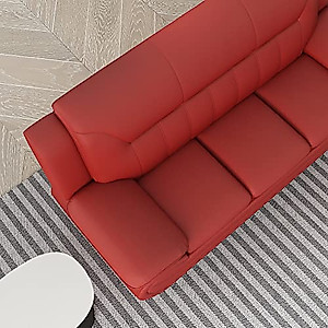 US Pride Furniture Michael Collection Modern Style Faux Leather Couch-Versatile 3 Seater Accent Piece for Living Room, Bedroom or Office-Comfortable Design and Elegant Look, 79" Sofa, Coral Red