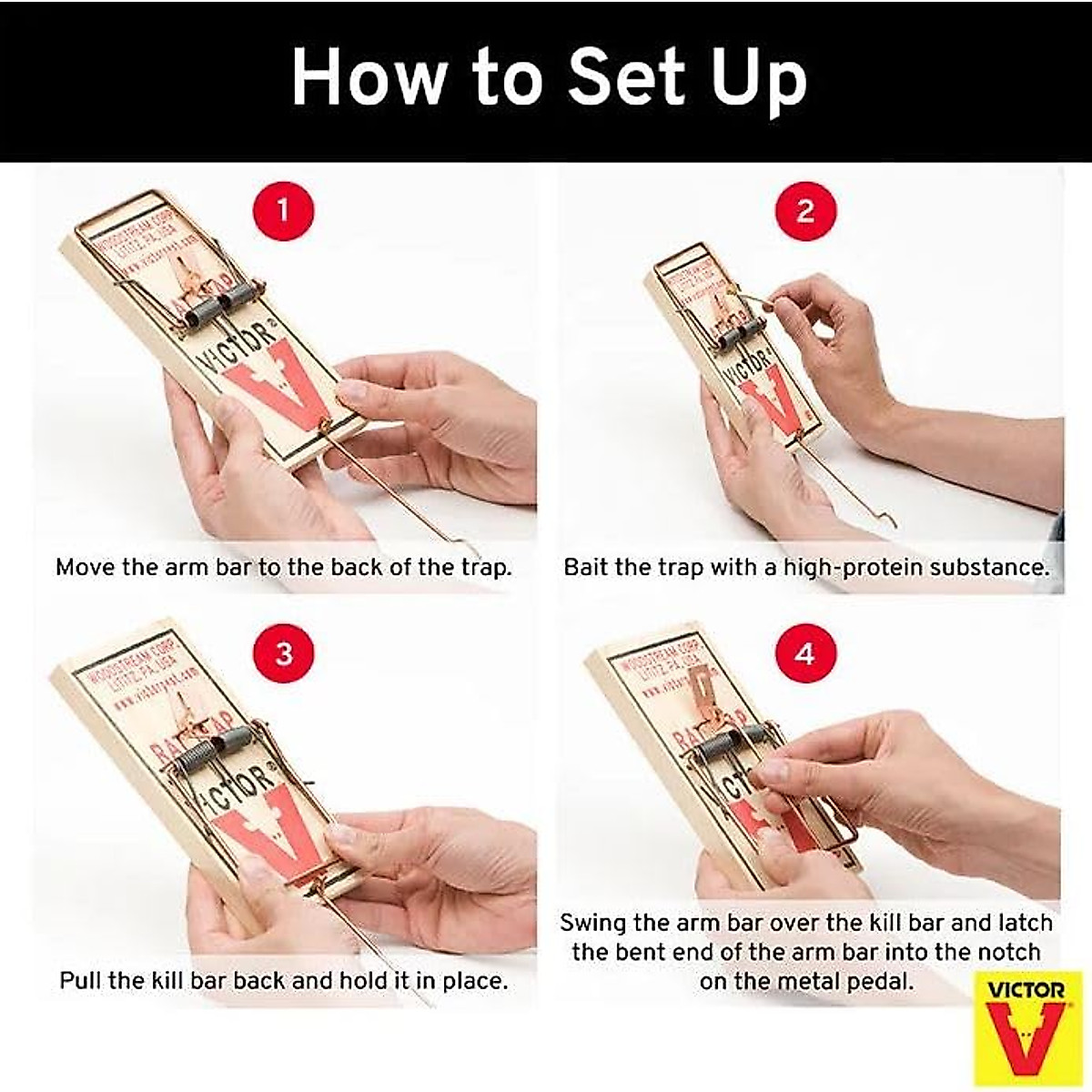 J&L Supply Victor M205 Snap Pack of 4 - Large Rat Traps - Original Wooden Victor Snaps, World's No.1, Trusted for Over 115 Years, Quick & Effective Results