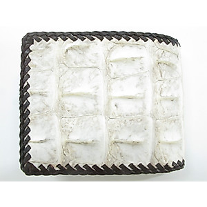 Pelgio Genuine Crocodile Alligator Backbone Skin Handmade Bifold Wallet (Natural)