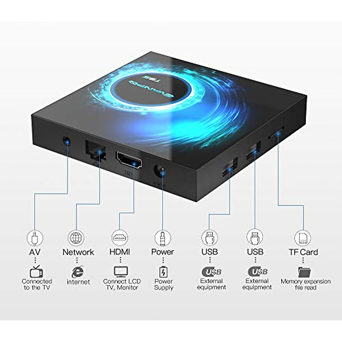 Android 10.0 TV Box Smart Android TV Box Media Player Quad-Core 4GB RAM 64GB ROM Support 2.4G WiFi/H.265/ USB 2.0/ 100M LAN/ 3D 6K Ultra HD