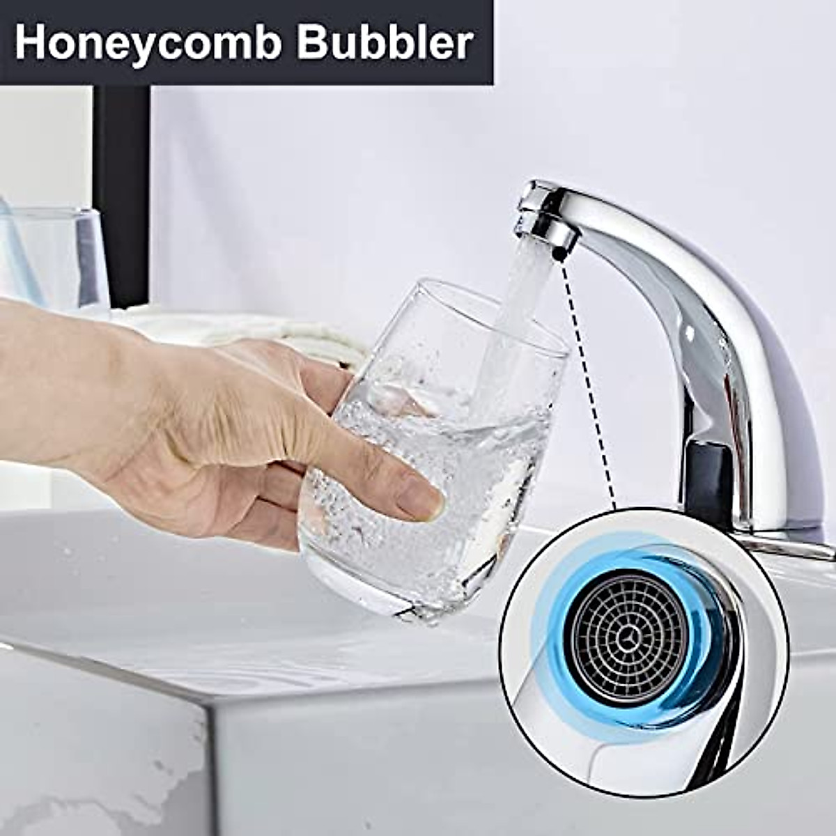 Touchless Bathroom Faucet with Motion Sensor, Deck Plate Control Box and Temperature Mixer, Automatic Bath Vanity Faucet, Touchless Faucet for Bathroom Restroom Lavatory