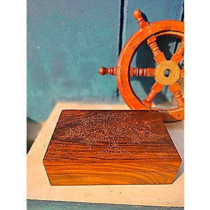 collectiblesBuy Handmade Wooden Box Hinged Lid Brown keepsake Unfinished Jewelry and DIY Crafts Storage Box for Women Jewel Organizer Golden Floral Print Decorative Wood Stash Boxes Walnut Finish