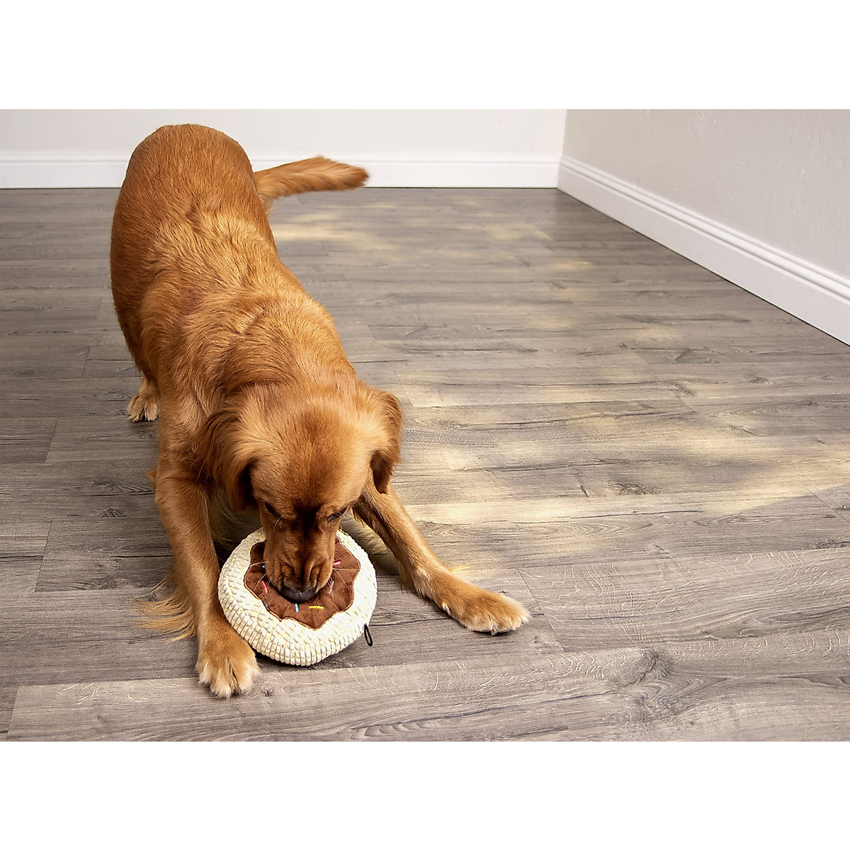 TrustyPup Tough 'N Fun Chocolate Donut Squeaky Plush Dog Toy, Chew Guard Technology - Brown, Large