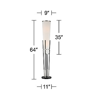 Possini Euro Design Flute Modern Torchiere Floor Lamp Standing 64" Sleek Satin Black Brushed Nickel Metal Tall White Tapering Cone Linen Shade for Living Room Reading House Bedroom Home Office