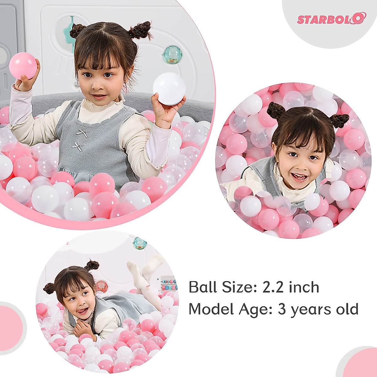 STARBOLO Ball Pit Balls for Kids - 100 Pieces Crush Proof Stress Balls BPA&Phthalate Free Non-Toxic Soft Plastic Ball for Baby Birthday Pool Play Water Toy Wedding Playpen Pit Accessories (Pink)