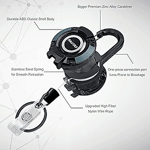 Retractable Badge Holders, 2-Pack Badge reels Retractable, Heavy Duty Badge Clip with Carabiner Key Chain, ID Badge Reel with 26.5 Inches High-Density Fiber Cord, 2.0 oz