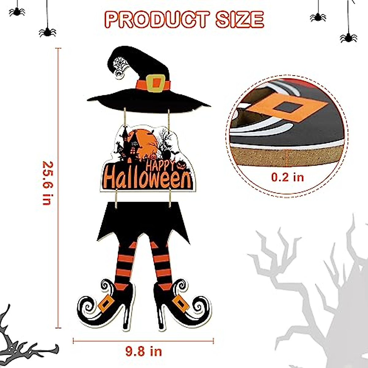 Reversible Witch Halloween Decor/Christmas Decorations for Home Indoor Outdoor, 25×10 inch Wooden Happy Halloween Wall Porch Door Sign Hanging Decor, Merry Grinchmas Door Decor Xmas Holiday Decoration