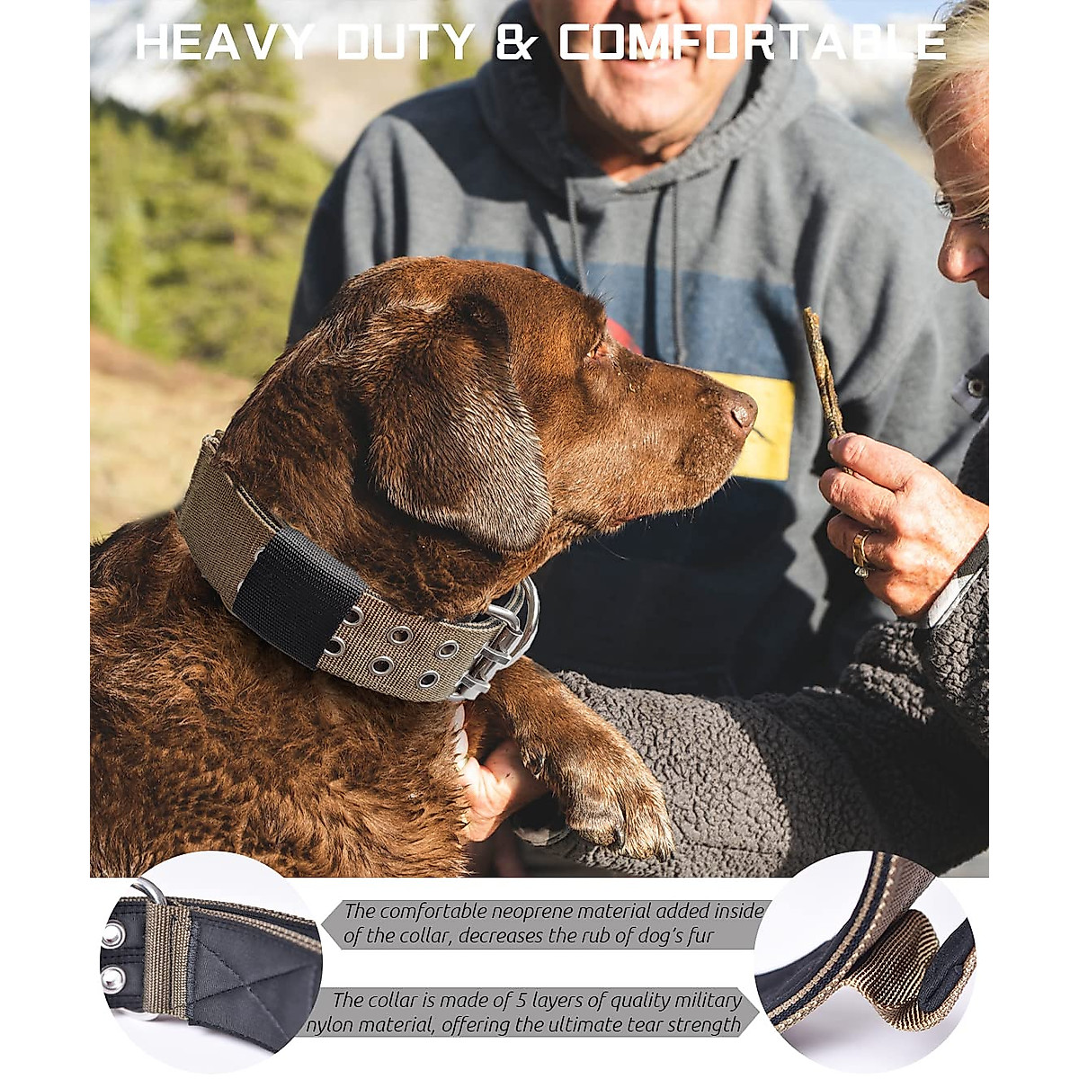 Large Dog Collar Heavy Duty - 2 inch Wide with Handle for Extra Large Breed Dogs, 1/3" Thick Nylon Chew Proof Tactical Collar, Good Choice for German Shepherd,Pitbull,Rottweiler 17"-22"