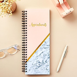 Juvale 200 Page Salon Appointment Book for Hair Stylist, Undated, Daily Planner, Hourly Spiral Book, Marble Design, 2 Columns (14 x 5 In)