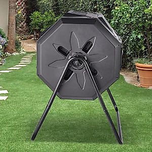 VEVOR Compost Bin, 43-Gal Dual Chamber Composting Tumbler, Large Tumbling Rotating Composter with 2 Sliding Doors and Steel Frame, BPA Free Composter Bin Tumbler for Garden, Kitchen, Yard, Outdoor