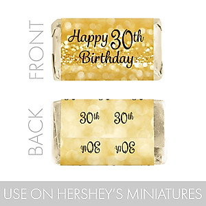 Black and Gold 30th Birthday Party Mini Candy Bar Wrappers - 45 Stickers