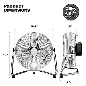 mollie 16.5 Inch High Velocity Floor Fan with 3 Speed Heavy Duty Metal Adjustable Tilt Portable Quiet Air Circulator for Home Bedroom Garage Commercial Use 1650 CFM