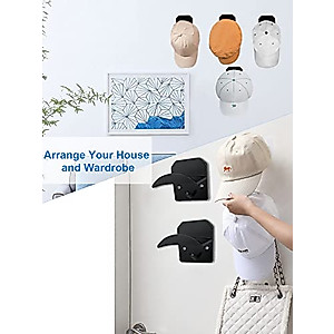 GOJUSO Hat Rack Wall Mount and 10 Adhesive Hat Hooks for Wall Over The Door with 4 Metal Hooks /4 Adhesive Hooks