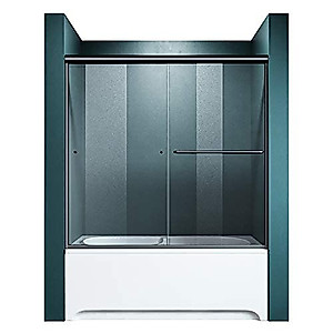 ELEGANT Bathtub Sliding Shower Door 60" W x 62" H Double Glass Tub Enclosure Shower Door,1/4 in. Clear Glass Tub Shower Doors，Black Hardware