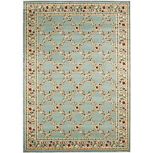SAFAVIEH Lyndhurst Collection 8' x 11' Blue / Blue LNH557 Traditional Floral Trellis Non-Shedding Living Room Bedroom Dining Home Office Area Rug