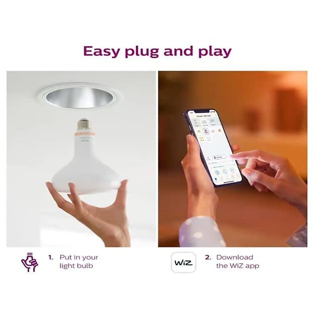 Philips Color and Tunable White BR30 LED 65-Watt Equivalent Dimmable Smart Wi-Fi Wiz Connected Wireless LED Light Bulb, Compatible with Alexa, Google Assistant, Siri, 2-Pack Recessed Can Light Bulbs