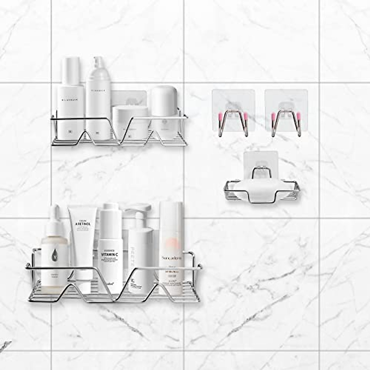 CGBE Shower Caddy, Shower Shelves With Soap Dish Holder Adhesive Hooks, Rust Free Shower Organizer Shower Rack Shampoo Holder Wall Mount For Bathroom Kitchen Storage (5 Packs)