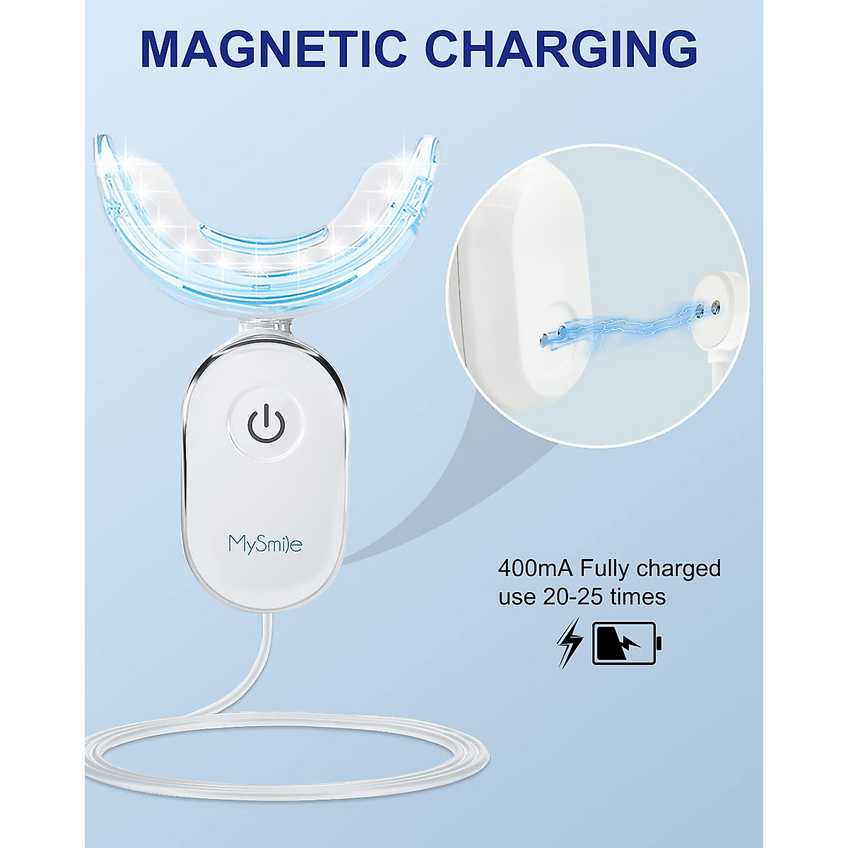 MySmile Teeth Whitening Light,3 Non-Sensitive Teeth Whitening Gel Refill Pack,10 Minute Treatment Teeth Whitening Products,28x Powerful Blue LED Light for Whitening Teeth