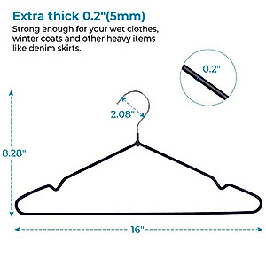 JS Hanger Metal Hangers 16.5" Coat Hangers - Extra Thick Wire Hangers with Non Slip Matt Black Rubber Coating Heavy Duty Pant Skirt Suit Hangers for Coat (20 Pack)