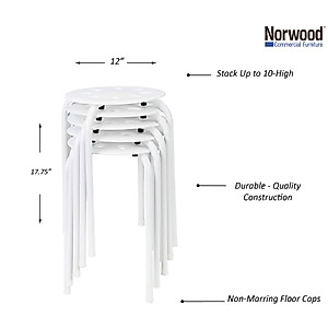 Norwood Commercial Furniture Stacking Stools for Kids and Adults, 17.75" Standard Height Portable Nesting Office and Classroom Stools, White, Pack of 5