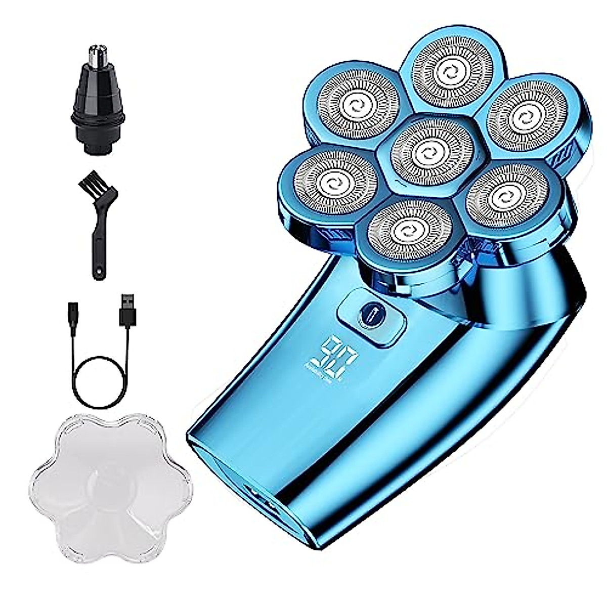 UPTARD Electric Head Shavers for Men, Bald Razor Men,Head Shaver with Nose Hair Sideburns Trimmer, LED,Travle Lock (Blue) 7.17×4.2×4.41 (ht1699)