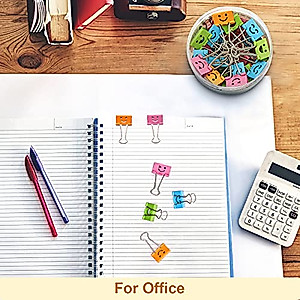 Coideal Colored Face Binder Paper Clips, 48 Pcs 1 Inch Medium Assorted Smile Bull Clip Clamps Multi Color Cute Hollow Smiling for Office (25mm)