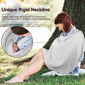 Riqiaqia Muslin Nursing Cover for Breastfeeding, Soft Cotton Breastfeeding Cover with Rigid Hoop for Baby, Multi-use Adjustable Nursing Apron Cover | Carseat Cover (Grey)