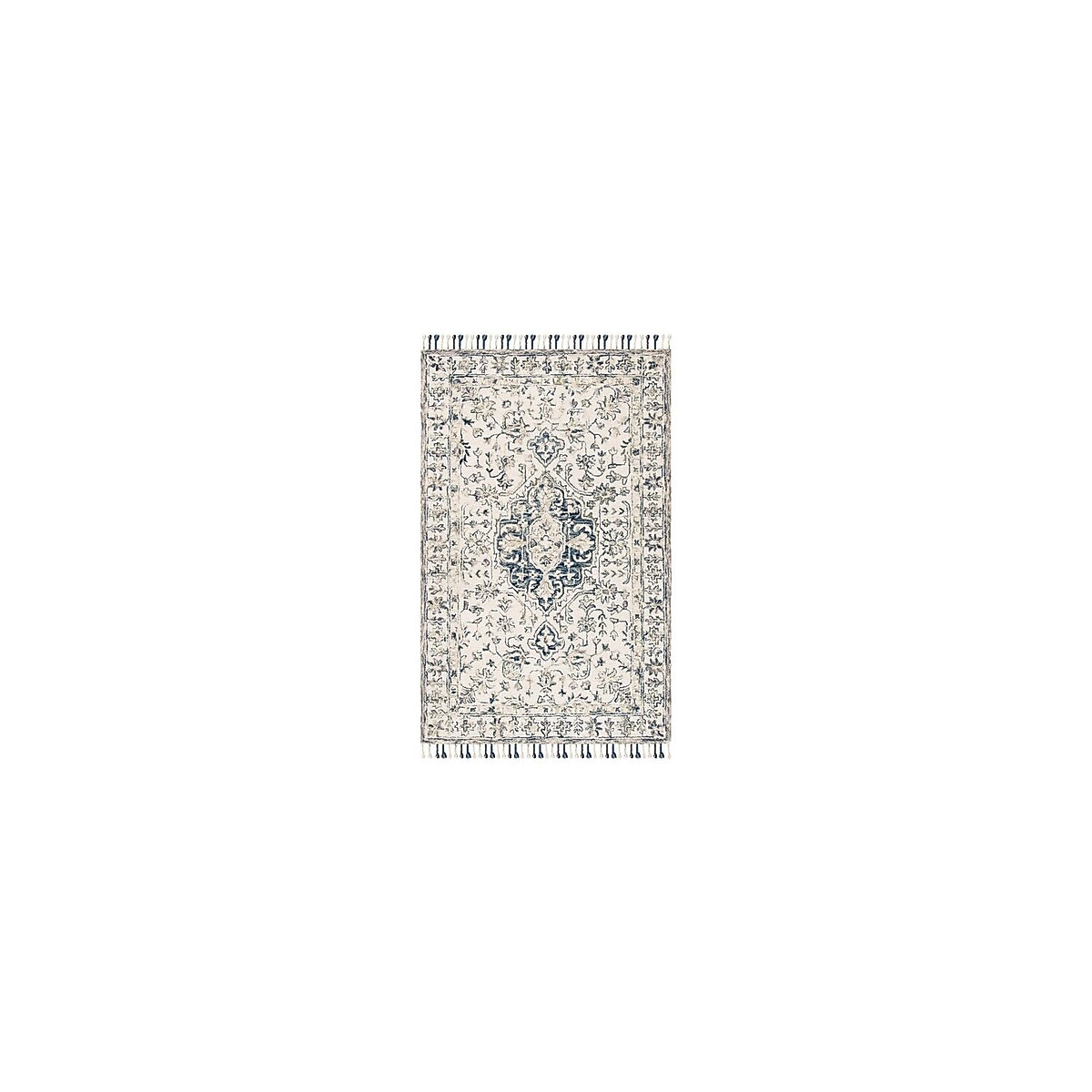 SAFAVIEH Aspen Collection Area Rug - 10' x 14', Ivory & Blue, Handmade Boho Braided Tassel Wool, Ideal for High Traffic Areas in Living Room, Bedroom (APN125A)